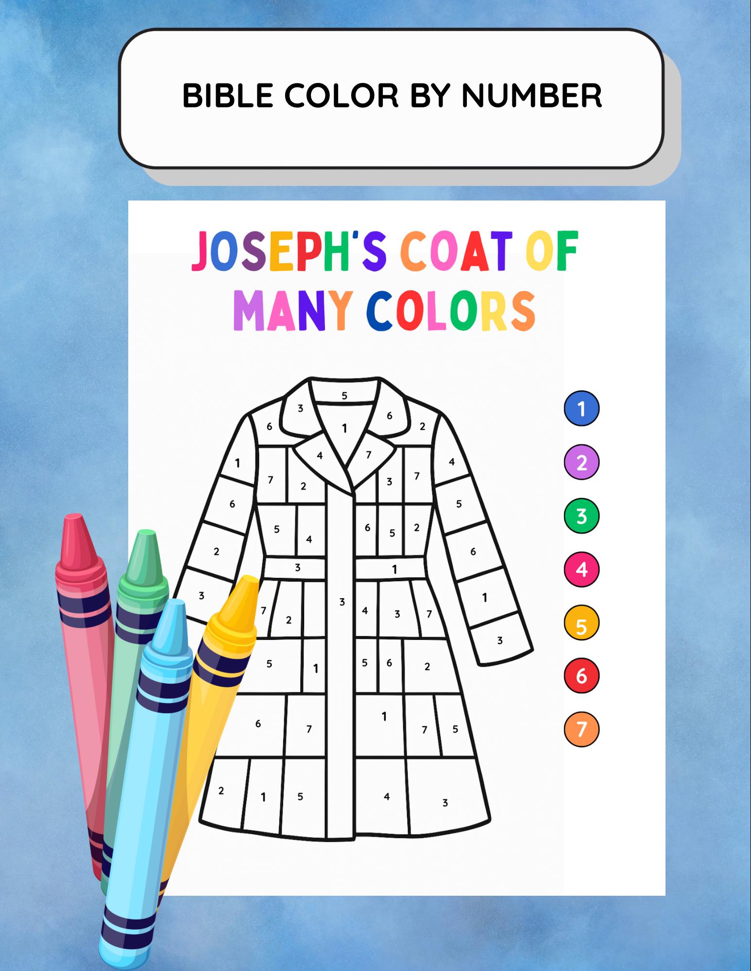 Joseph's Coat of Many Colors Color by Number: Bible Coloring Page (PDF ...