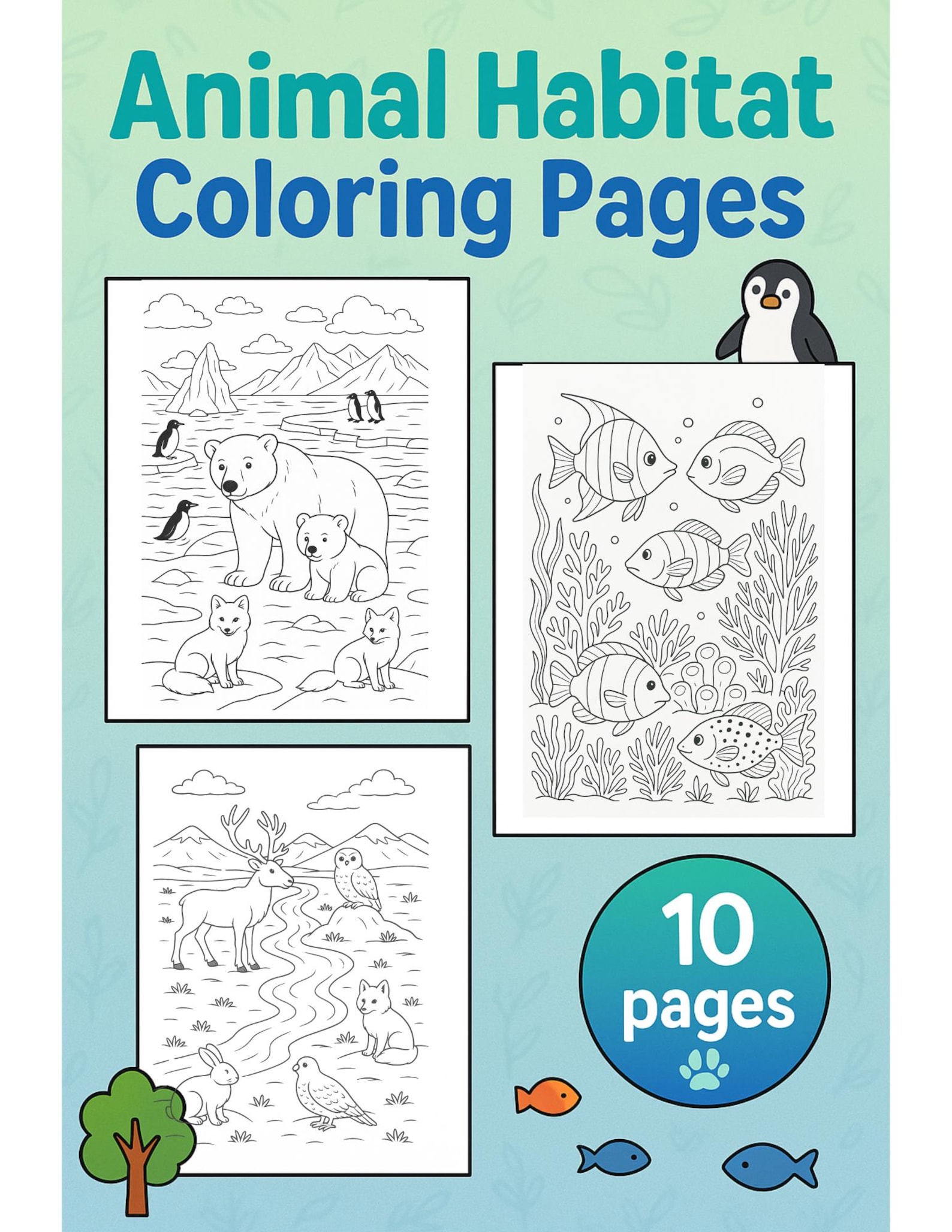 Printable Animal Habitat Coloring Pages, Digital Downloads Only, Animal ...