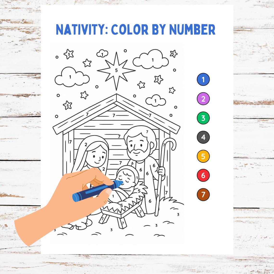 Nativity Color by Number: Jesus Birth Christmas Coloring Page (PDF ...
