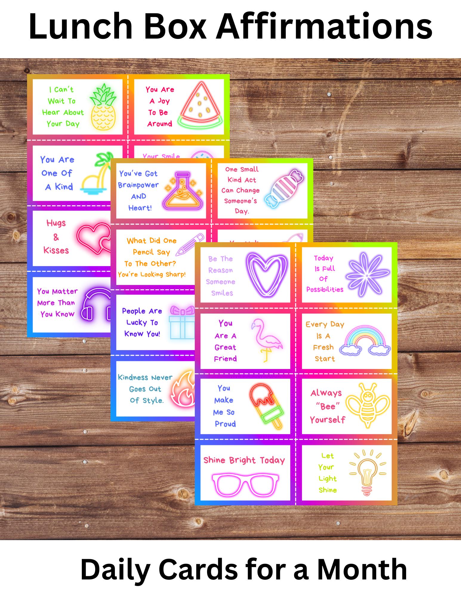 Lunch Box Affirmation Cards for Kids: 32 Printable Encouragement Notes ...