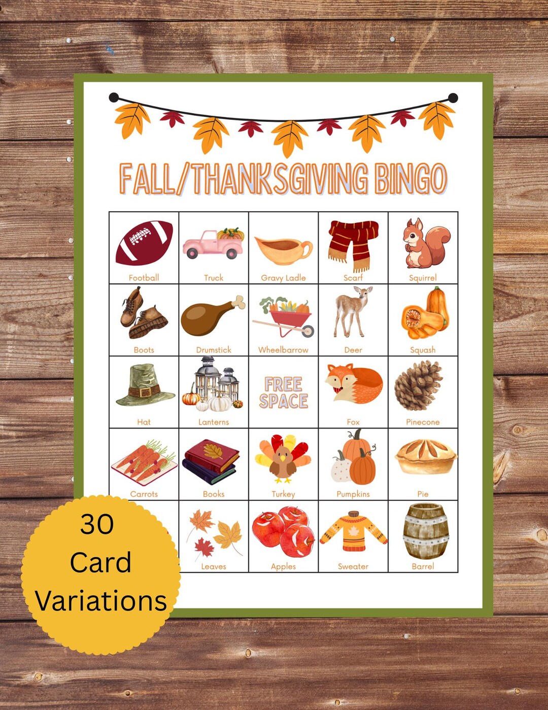 Fall Thanksgiving Bingo Game: Classroom Party Activity (PDF ...