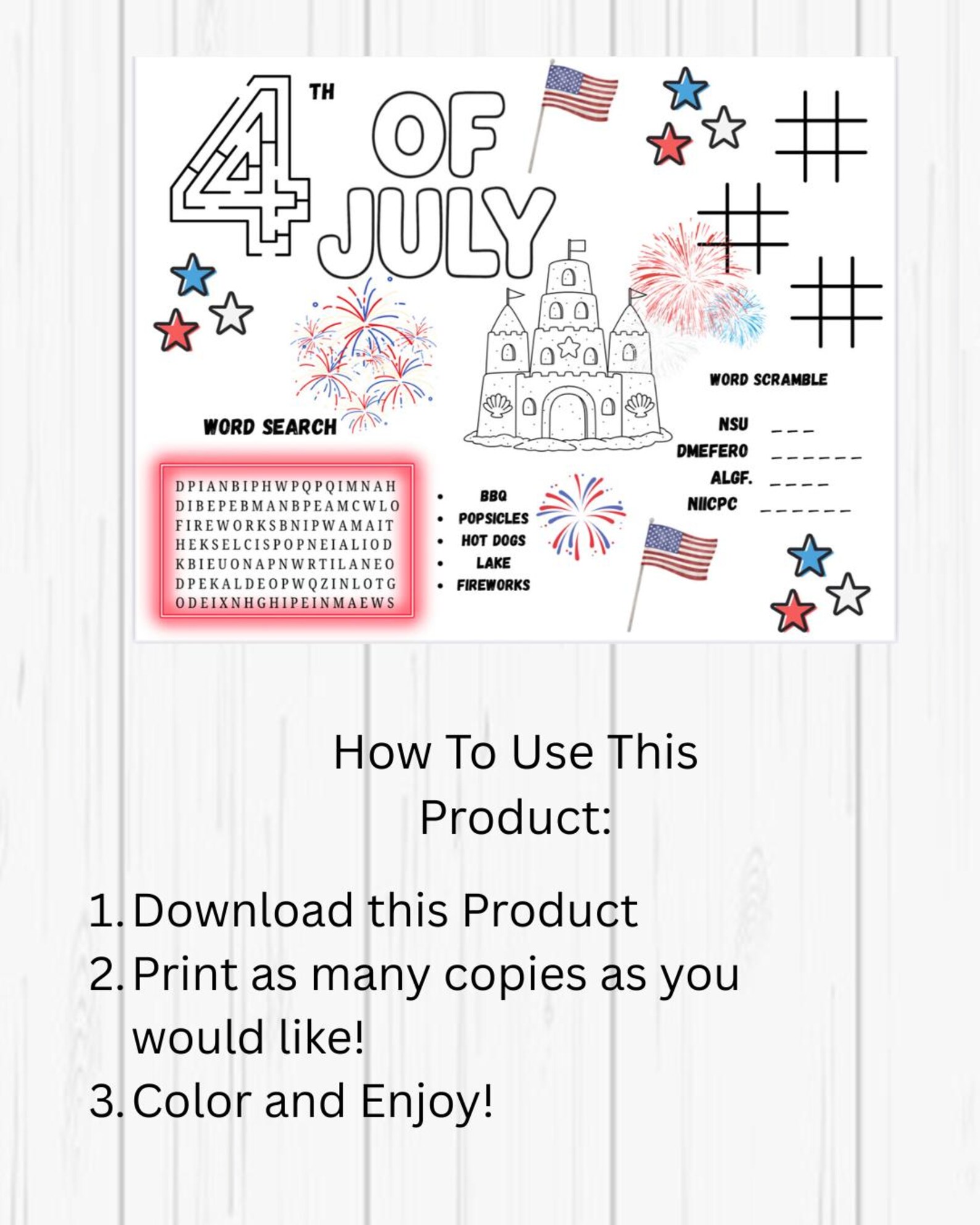 4th of July Activity, Summer Coloring Page, July Activity, Summer ...