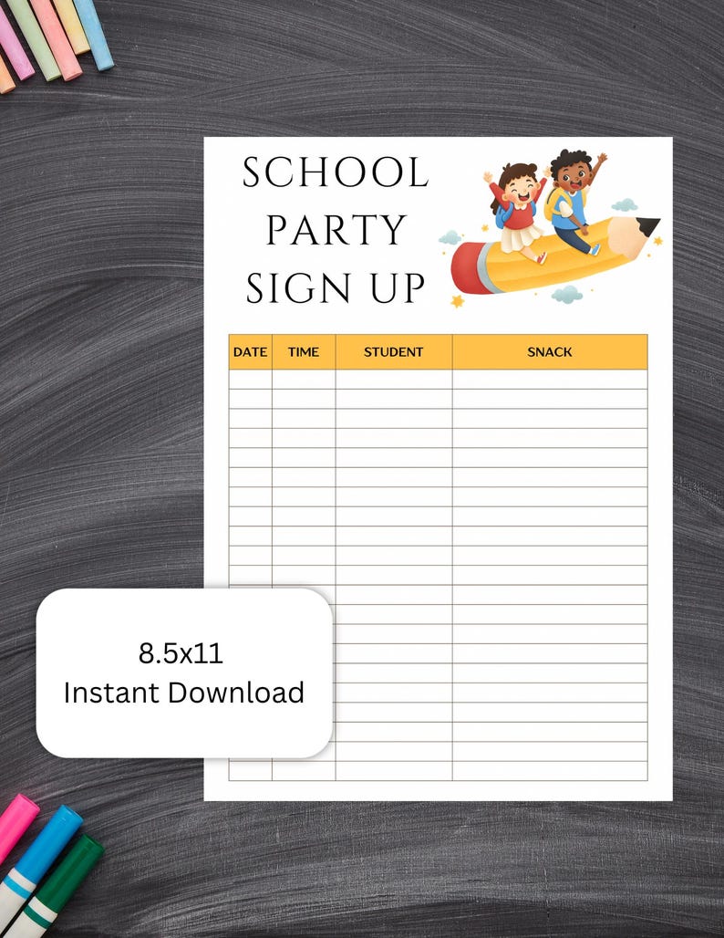 Printable School Party Sign-up Sheet | Snack Sign-up Form | Classroom ...