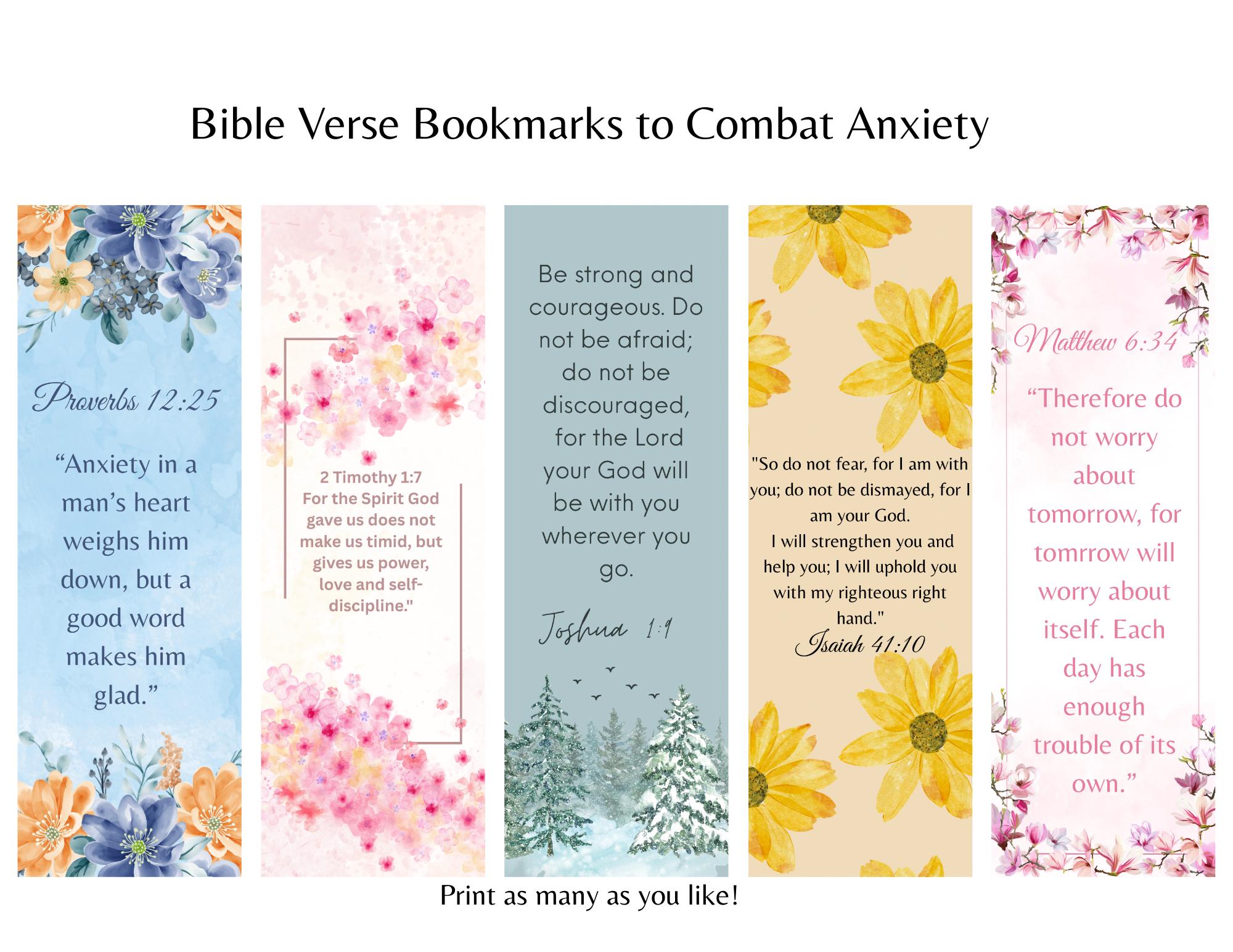 Bible Verse Bookmarks for Anxiety, Printable Christian Scripture ...
