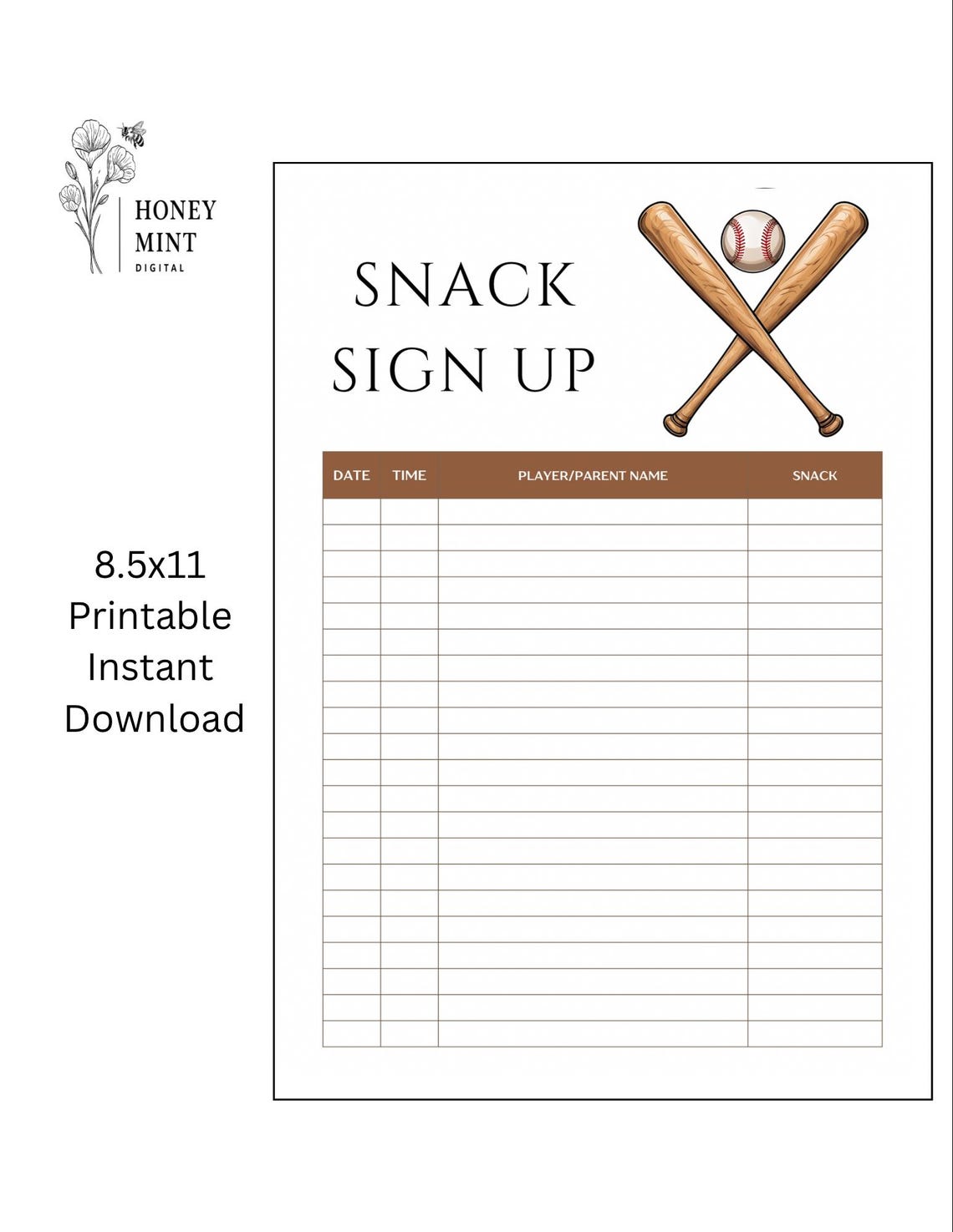 Baseball Snack Sign-up Sheet PDF – Team Sports Snack Scheduler ...
