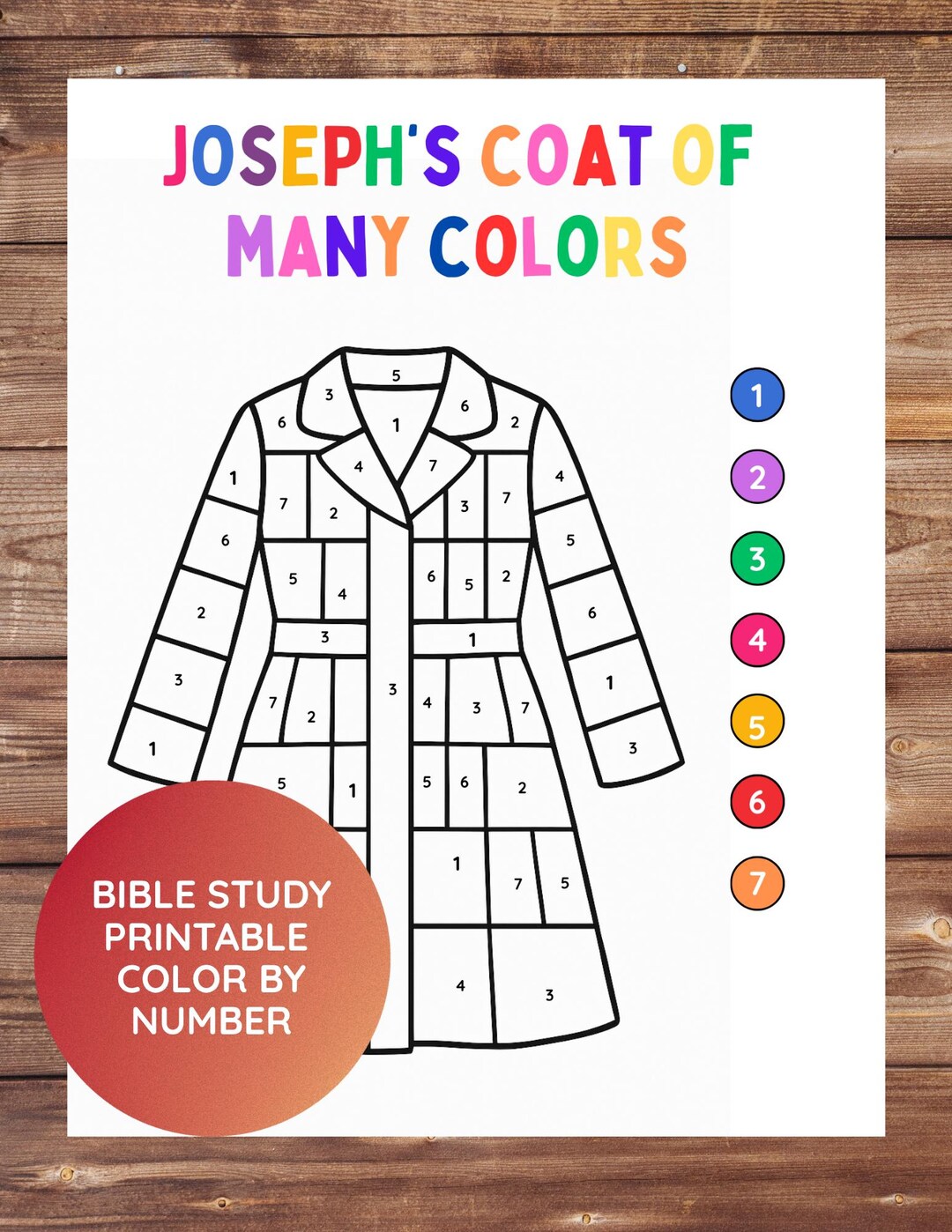 Joseph's Coat of Many Colors Color by Number |bible Coloring Page for ...