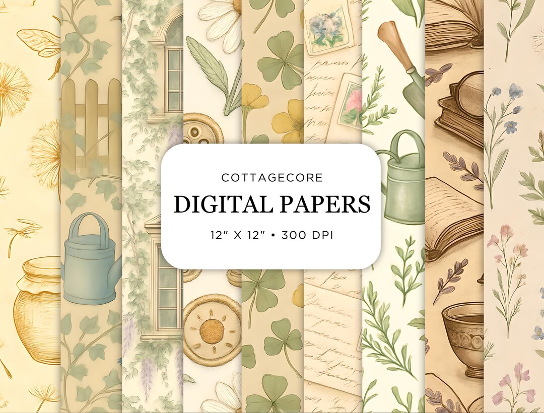 20 Seamless Cottagecore Digital Paper Pack – 12 X12 PNG Scrapbooking ...
