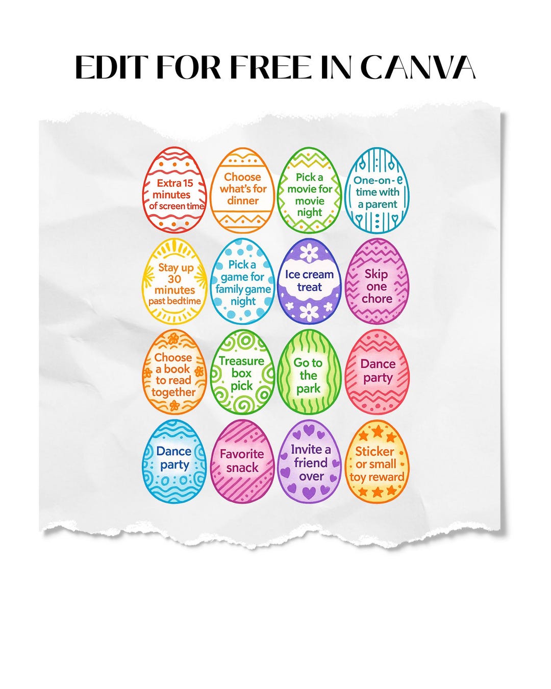 Easter Egg Reward Coupons: Printable Kids Activity (canva Template) - Etsy
