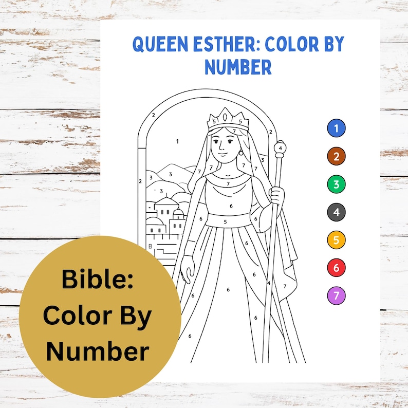 Queen Esther Color by Number: Bible Coloring Page (PDF Printable) - Etsy