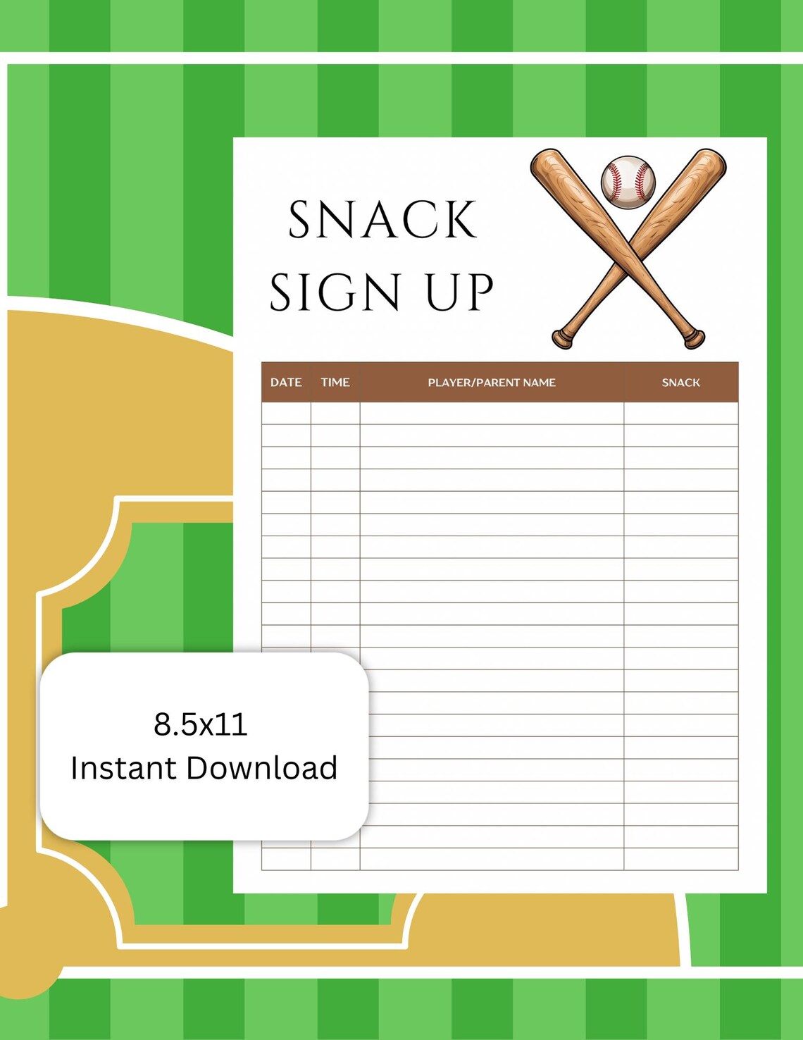 Baseball Snack Sign-up Sheet PDF – Team Sports Snack Scheduler ...