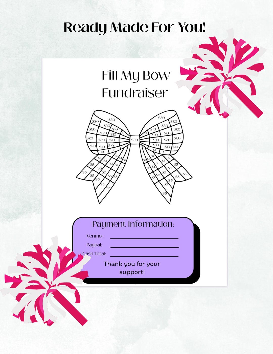 Cheer Fundraiser Fill My Bow Printable Fundraiser, Cheer Bowfundraiser ...