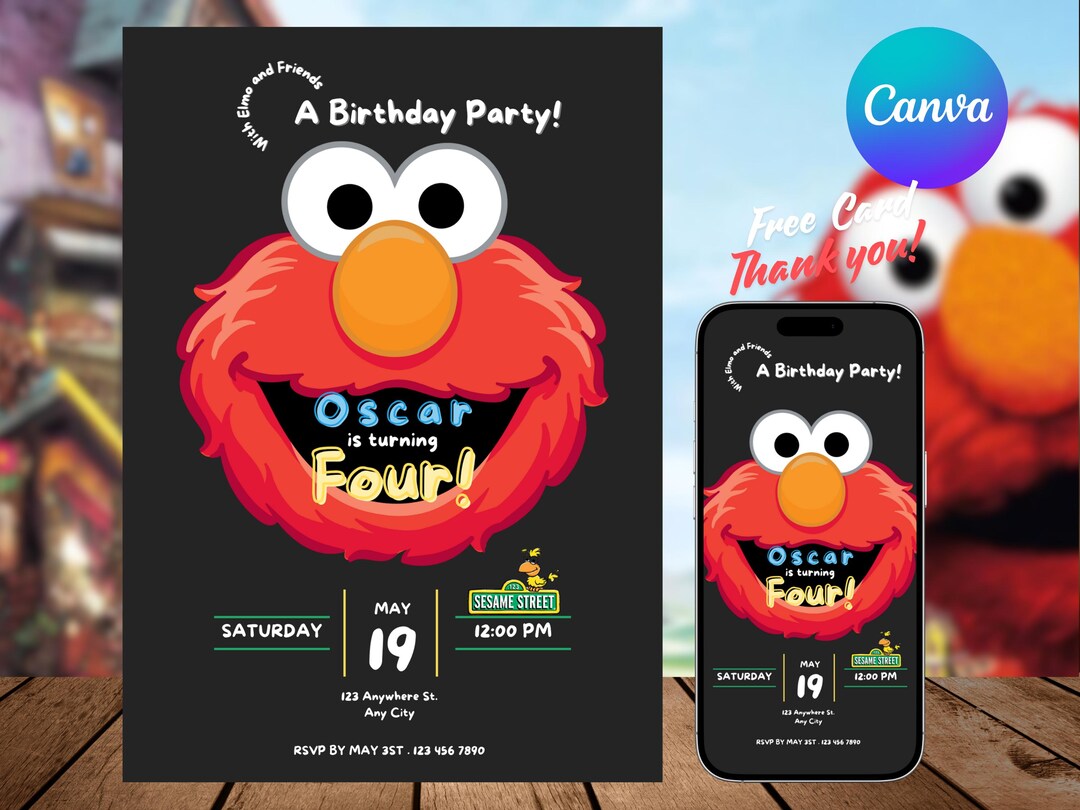 Elmo Says It’s Party Time! Elmo Editable Kids Birthday Invitation ...