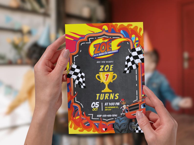 Start Your Engines! Blaze and Monster Editable Kids Birthday Invitation ...