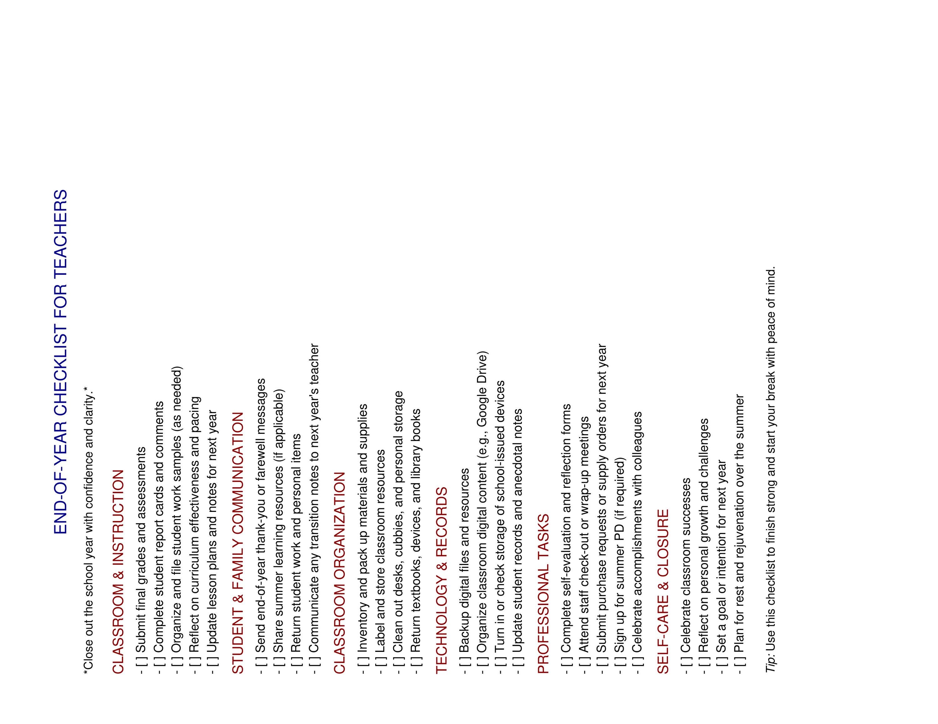 Teacher End of the School Year Checklist - Etsy