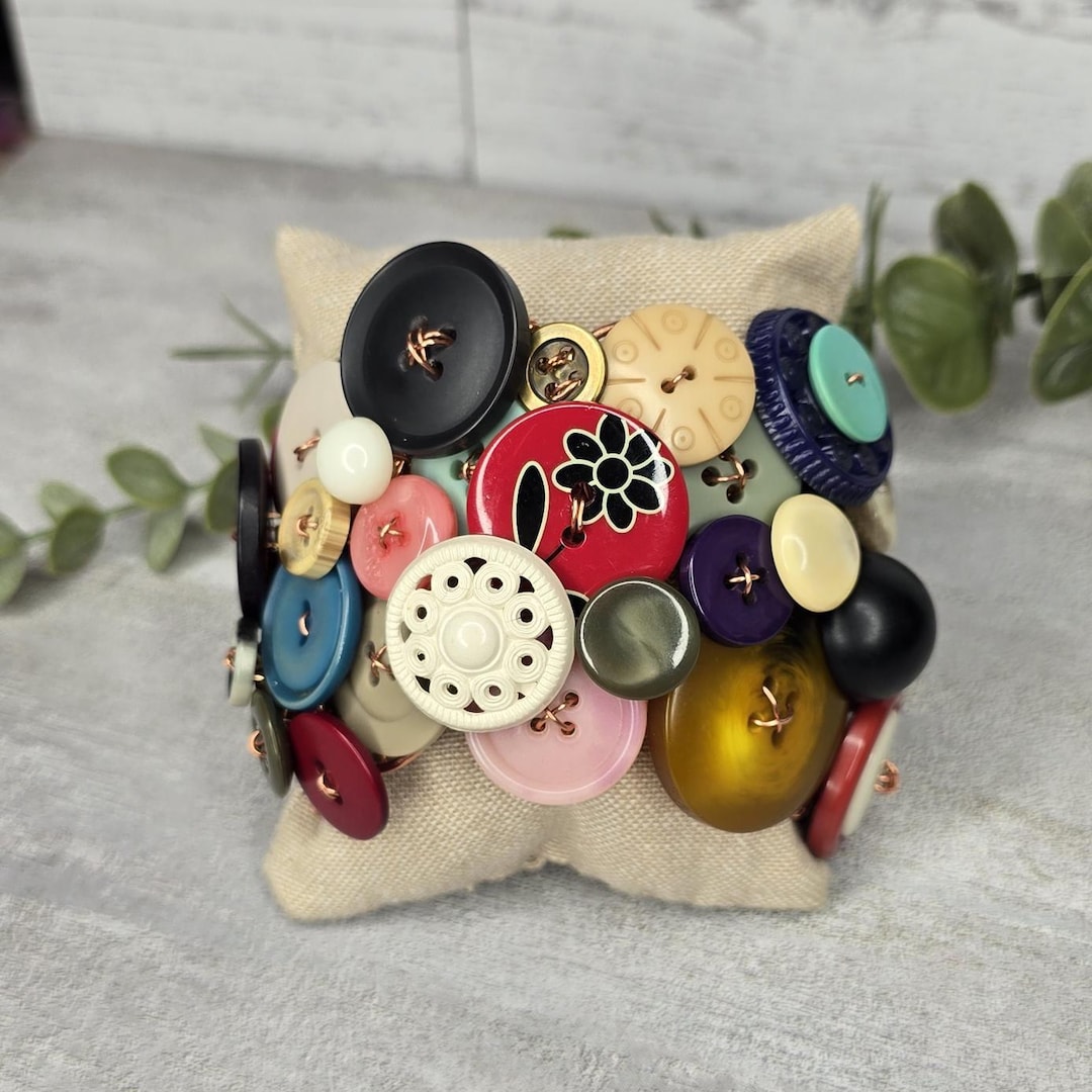 Wire Wrapped Bracelet – Handmade Cuff With Vintage Buttons and Clasp - Etsy