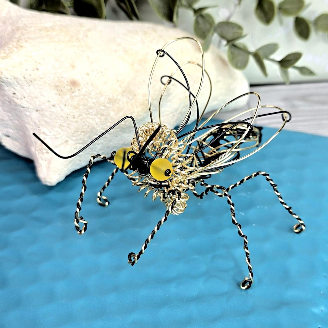 Wire Insect Sculpture – Copper & Yellow Glass Beads - Etsy
