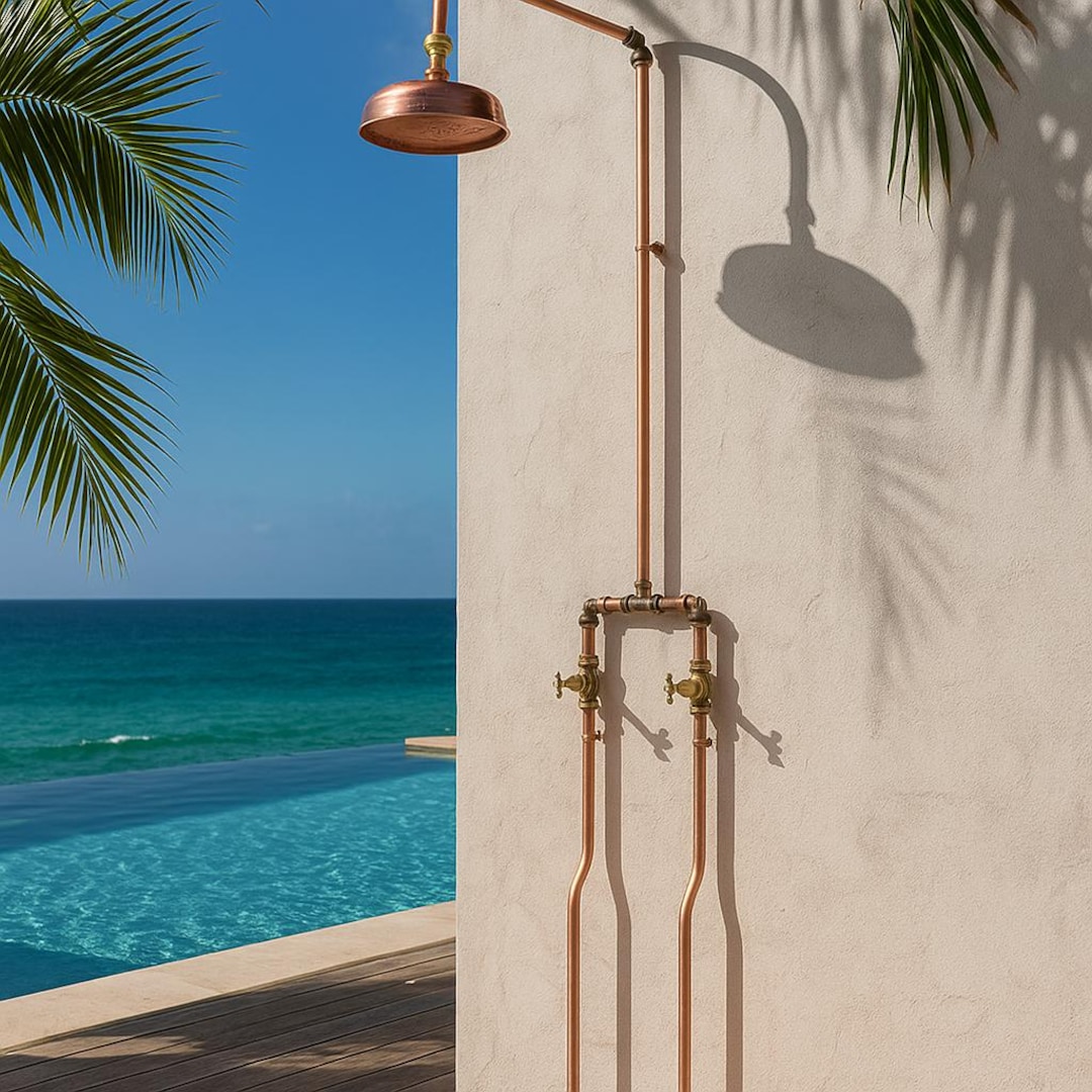 Outdoor Copper Shower – Handmade Wall Mount Garden Patio Poolside ...
