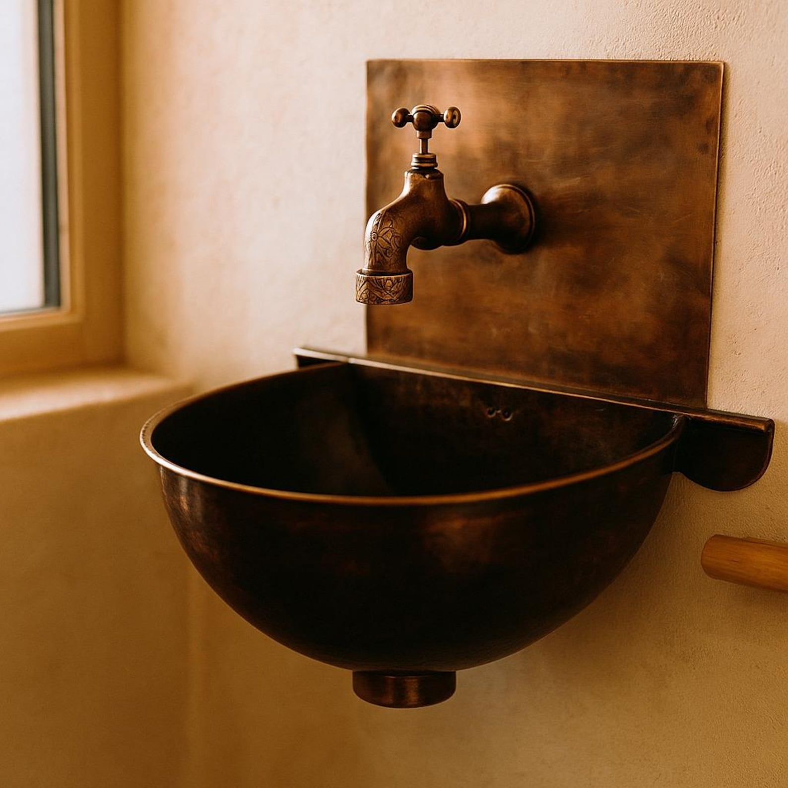 Handmade Moroccan Rustic Copper Wall-mounted Sink, Round Hammered ...