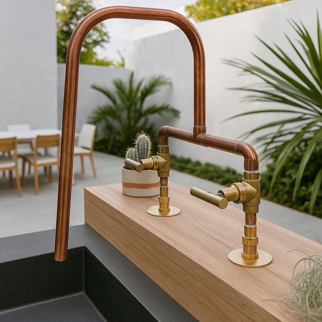Handmade Copper Faucet With Brass Valves – Handmade Rustic Mixer Tap ...