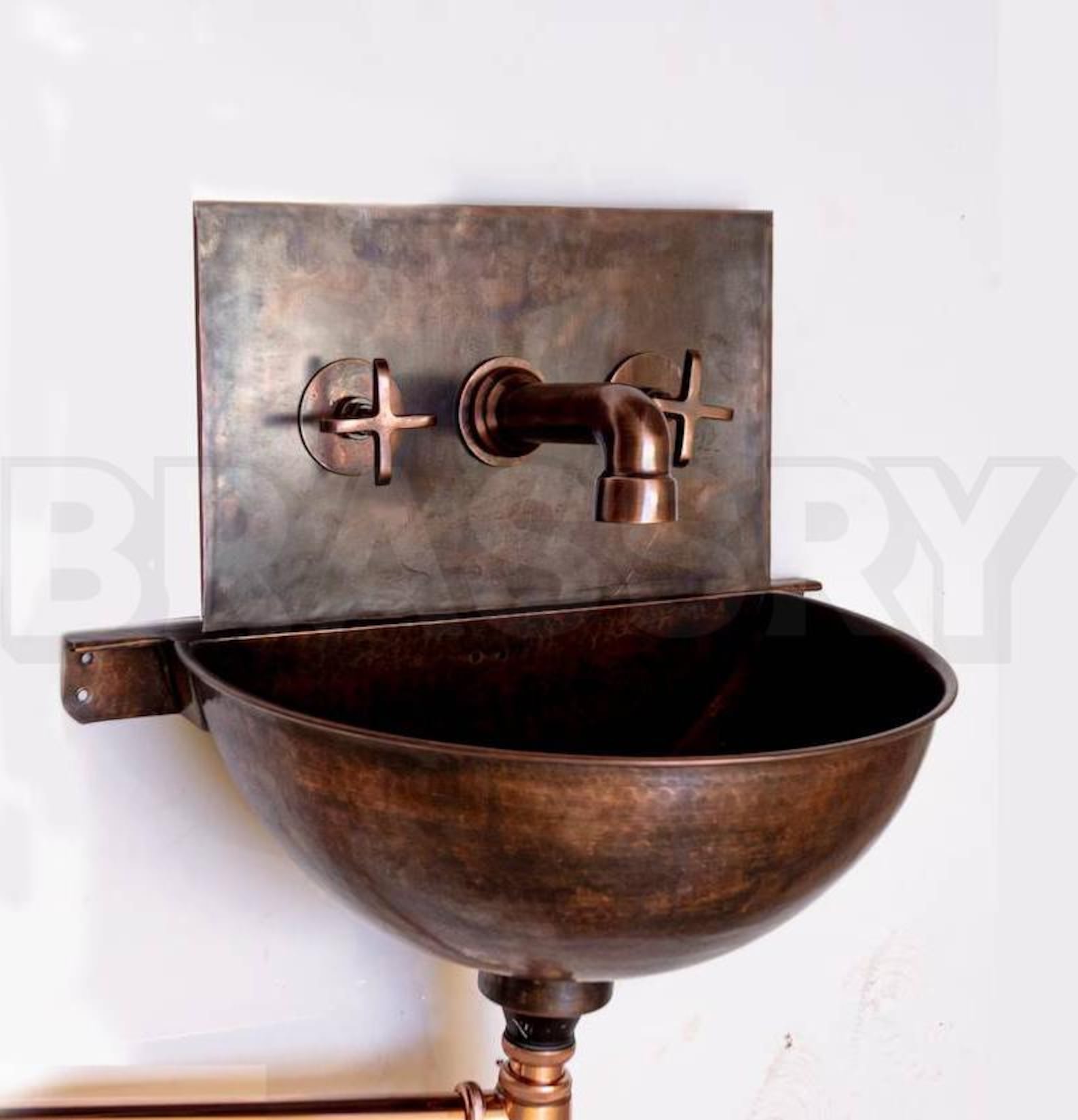 Wall Mounted Moroccan Copper Bathroom Sink Set, Rustic Copper Bowl ...