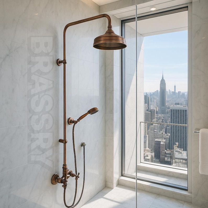 Moroccan Copper Shower System, Antique Exposed Wall-mounted Rain Shower ...