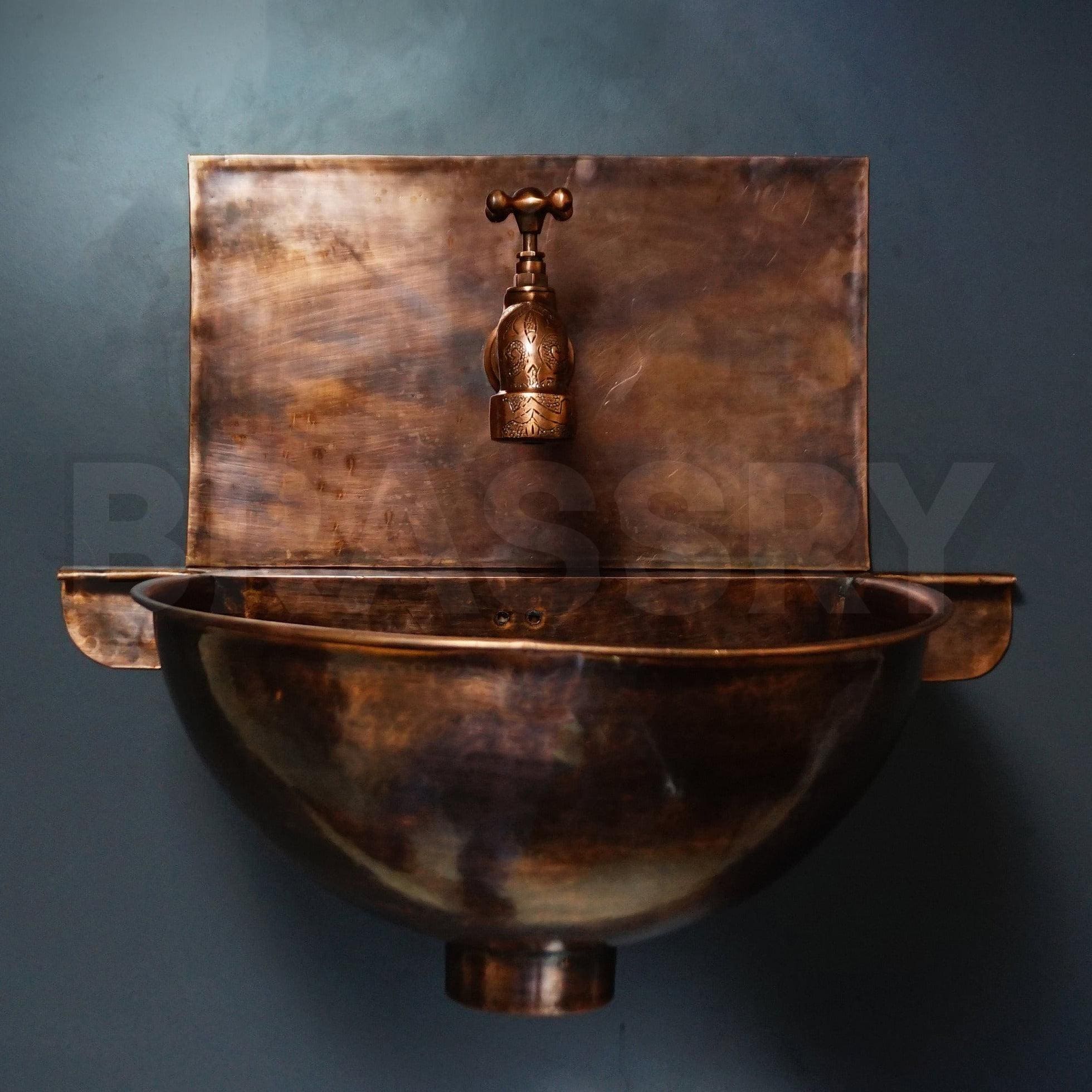 Handmade Moroccan Rustic Copper Wall-mounted Sink, Round Hammered ...