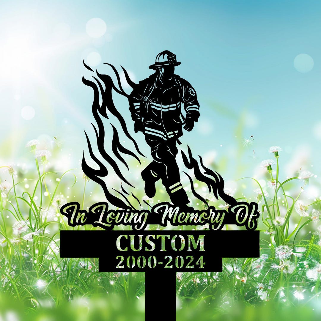 Personalized Firefighter Memorial Sign, Fireman Running Through Fire ...