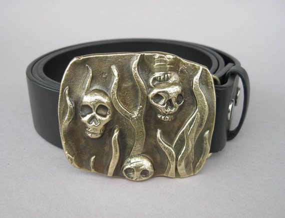 Skulls and Flames Forged Bronze Belt Buckle | Etsy