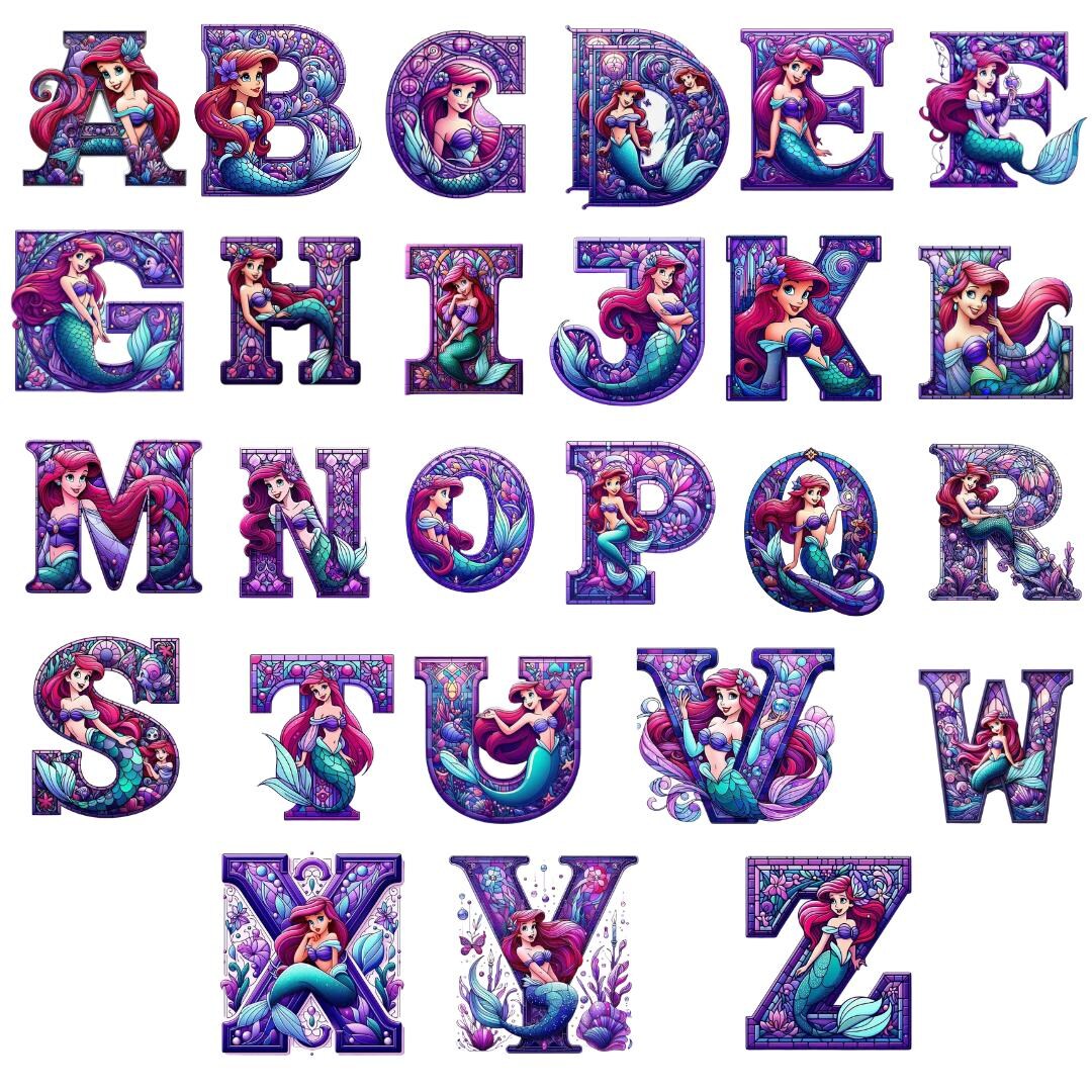 Mermaid Alphabet Clipart, Under the Sea Letters, Girl Birthday PNG ...