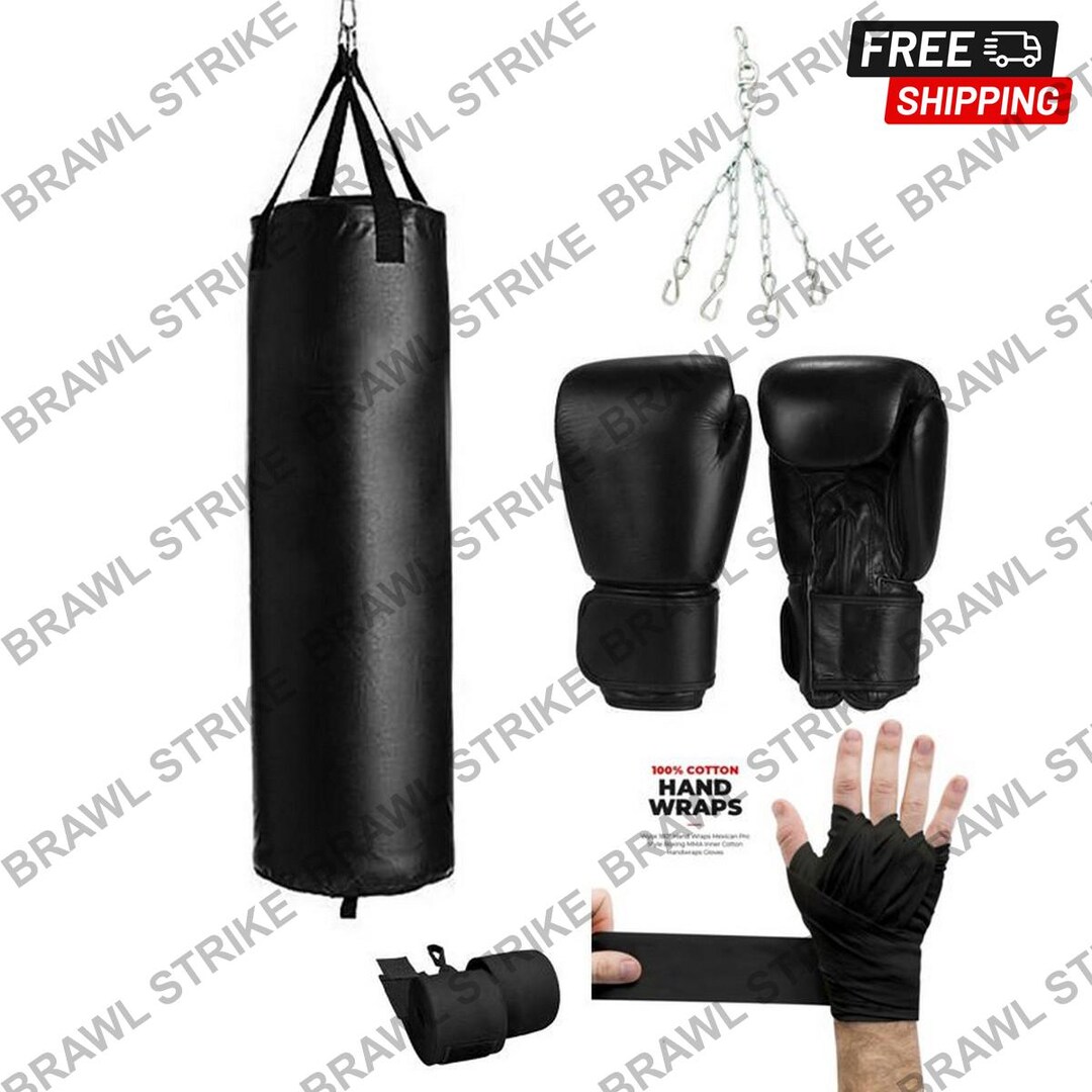 Brawl Strike Punching Bag Set With Chain and Boxing Gloves, Hand Wraps ...