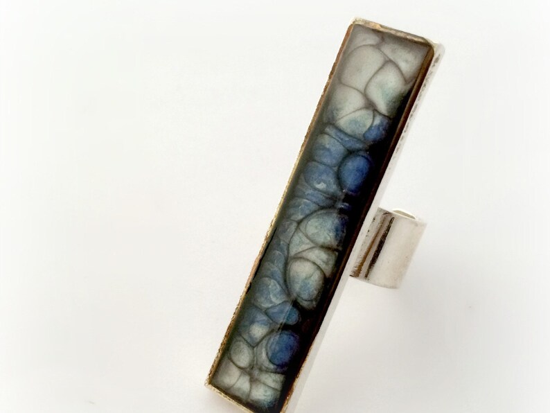 Silver Blue Statement Ring, Long Resin Ring, Dark Ocean Blue Jewelry - Etsy
