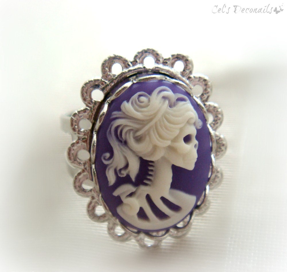Purple Skeleton Lady Cameo Ring Gothic Jewelry Pastel Goth - Etsy