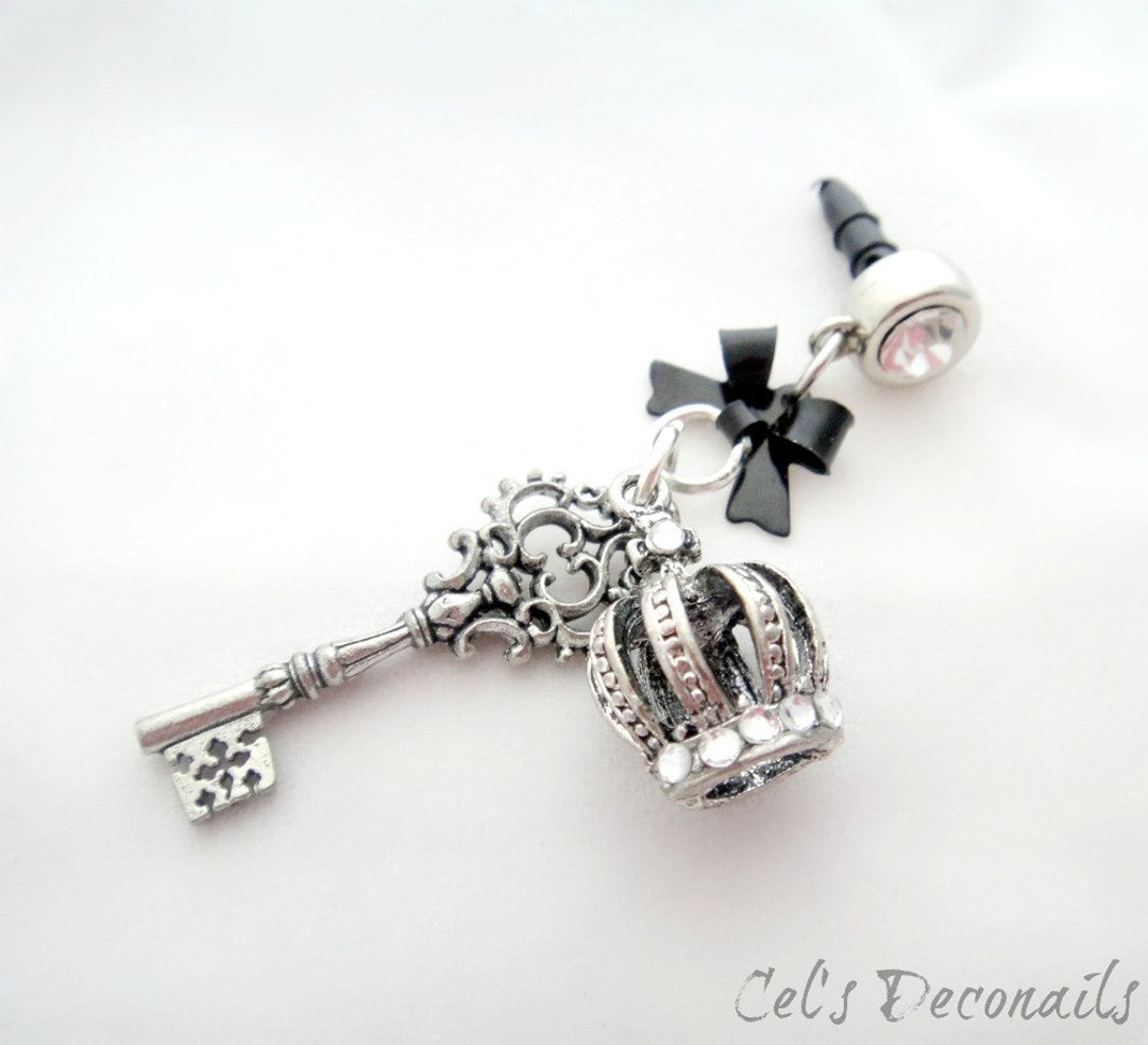 Crown and Key Dust Plug Charm, Gothic Earphone Jack Charm, Dark ...