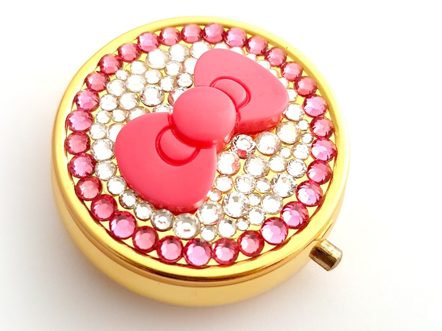 Pink Bow Rhinestone Pill Box, Kawaii Crystal Trinket Box, Bridesmaid ...