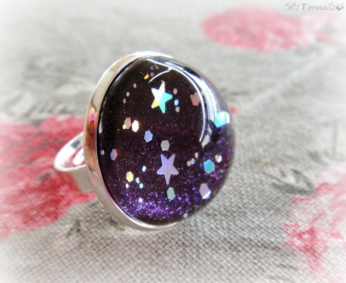 Purple Sky Glitter Ring Universe Space Chunky Statement Ring - Etsy