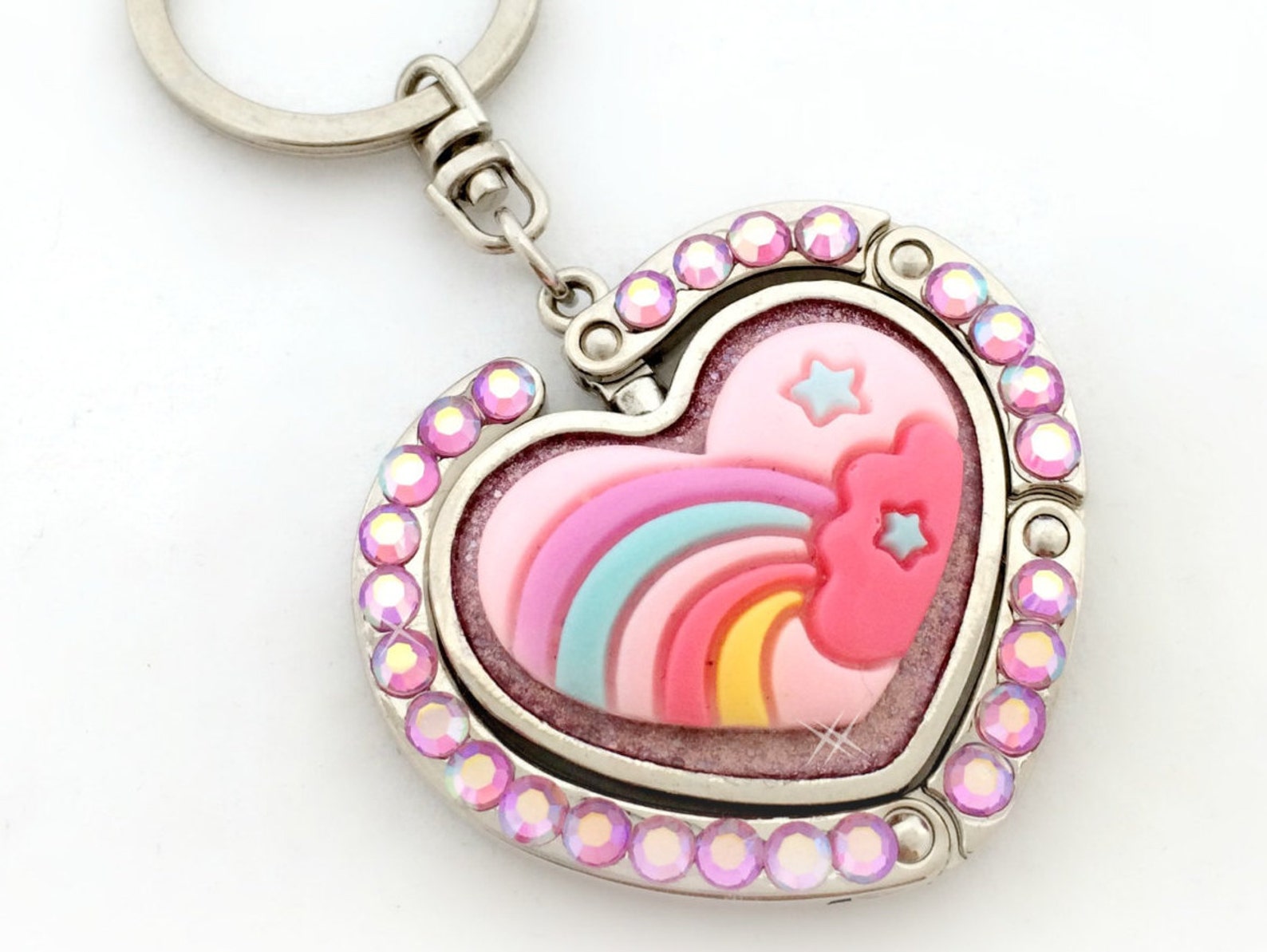 Kawaii Pastel Rainbow Heart Keychain, Pink Purse Hook, Cute Bag Charm ...