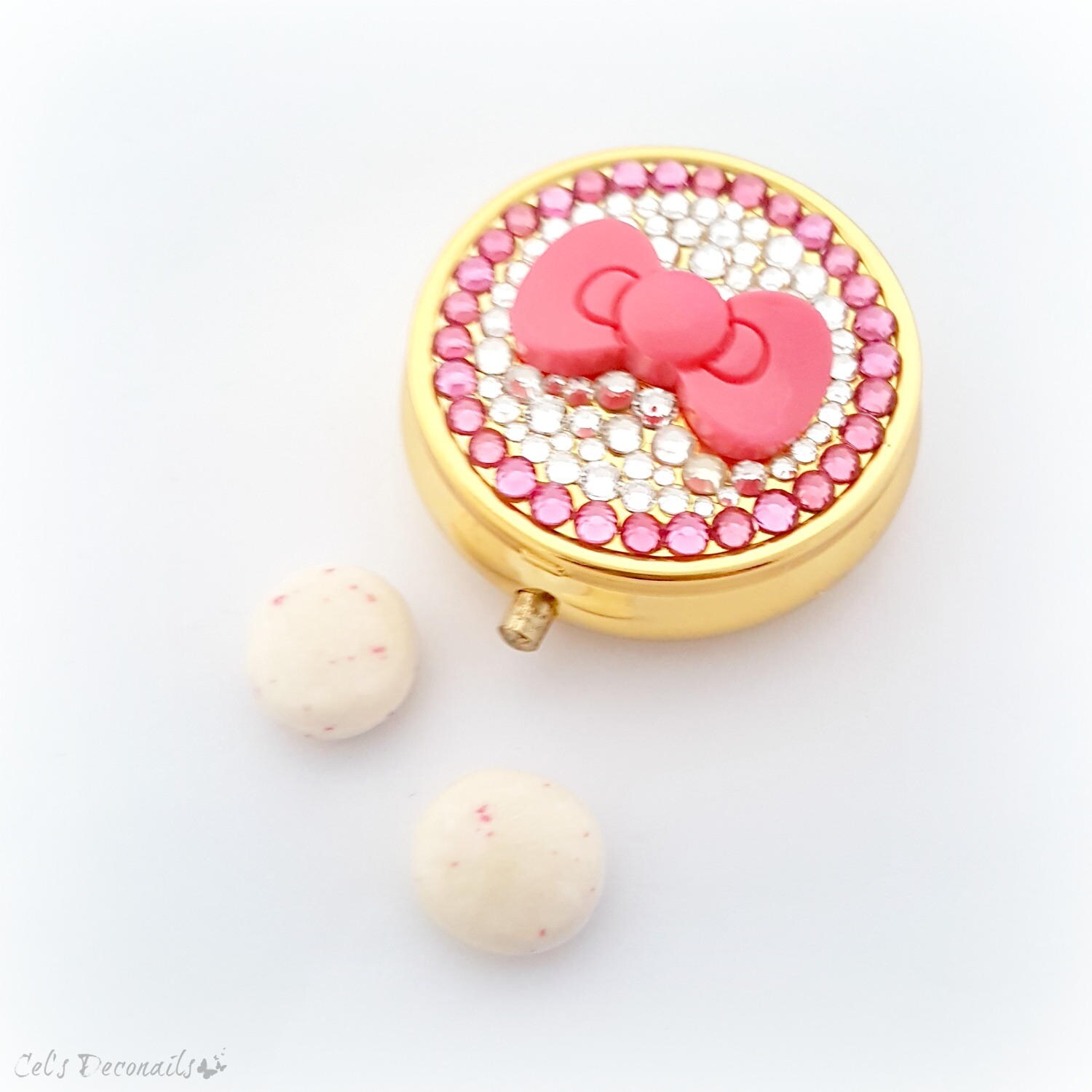 Pink Bow Rhinestone Pill Box Kawaii Crystal Trinket Box - Etsy