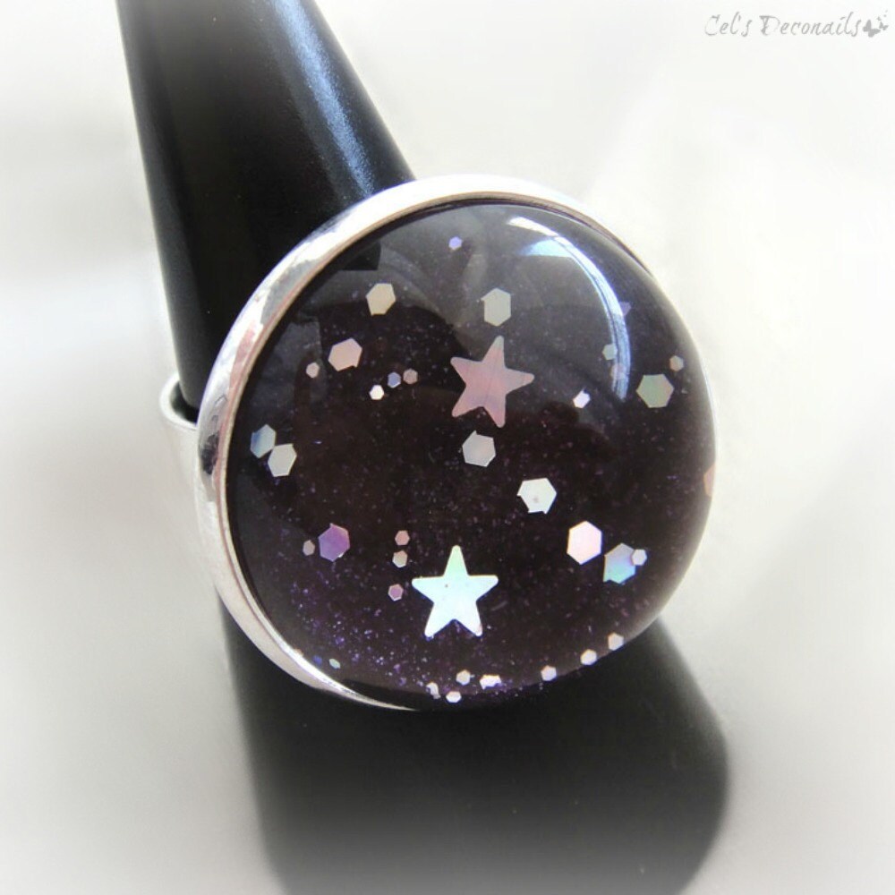 Purple Sky Glitter Ring Universe Space Chunky Statement Ring - Etsy