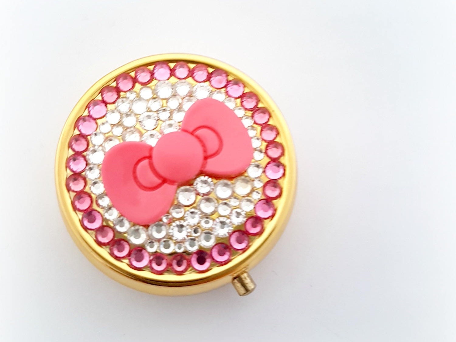 Pink Bow Rhinestone Pill Box, Kawaii Crystal Trinket Box, Bridesmaid ...