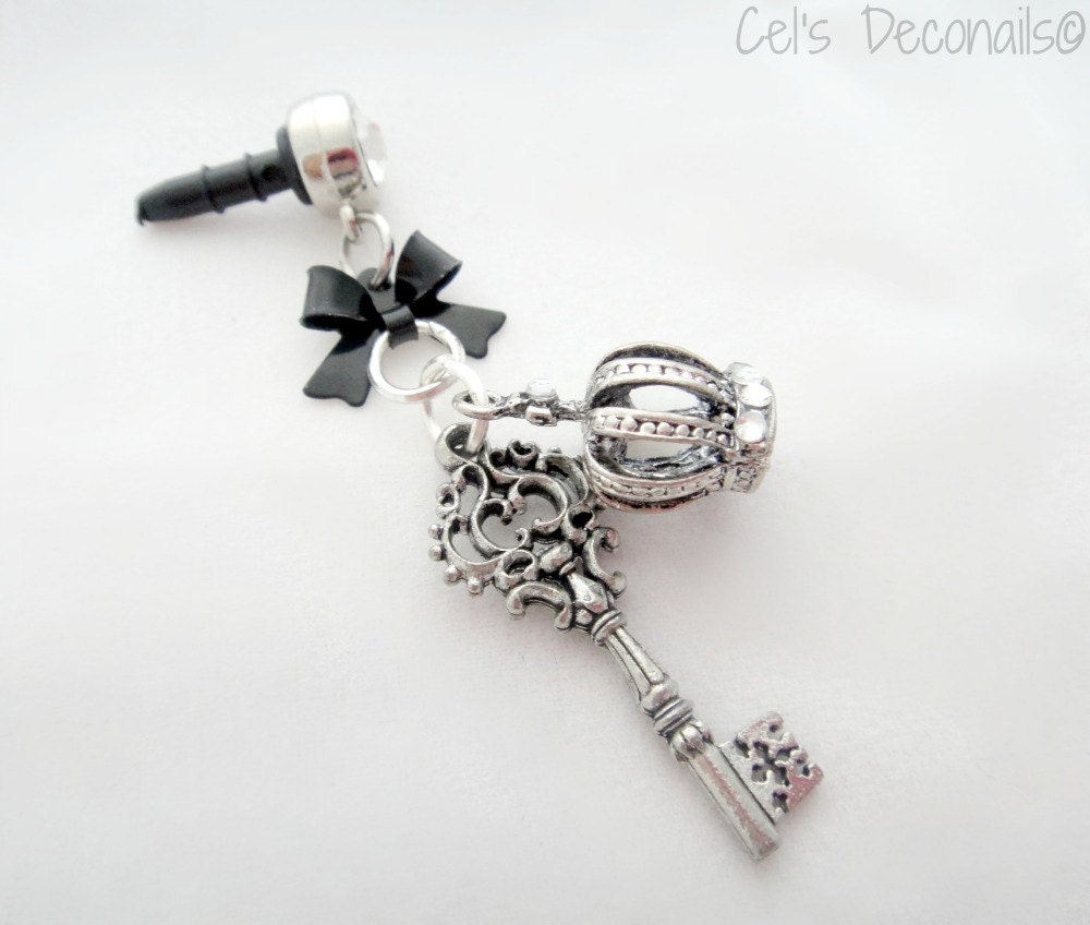 Crown and Key Dust Plug Charm, Gothic Earphone Jack Charm, Dark ...