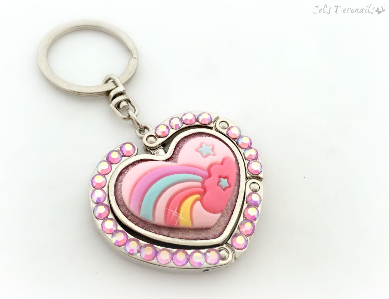 Kawaii Pastel Rainbow Heart Keychain, Pink Purse Hook, Cute Bag Charm ...