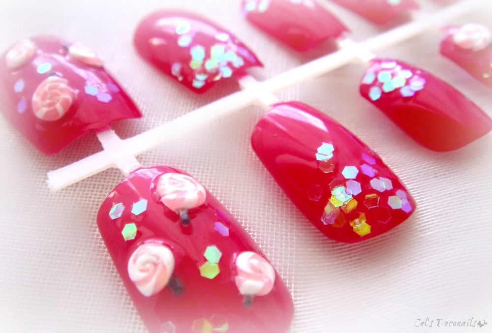Pink Candy Nails, Kawaii Lollipop Japanese Nail Art, Harajuku Fashion ...