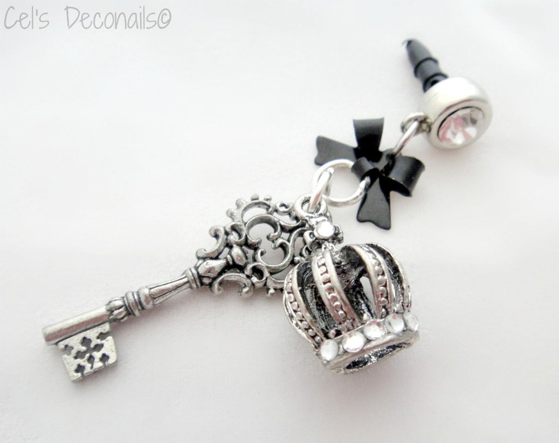 Crown and Key Dust Plug Charm Gothic Earphone Jack Charm - Etsy