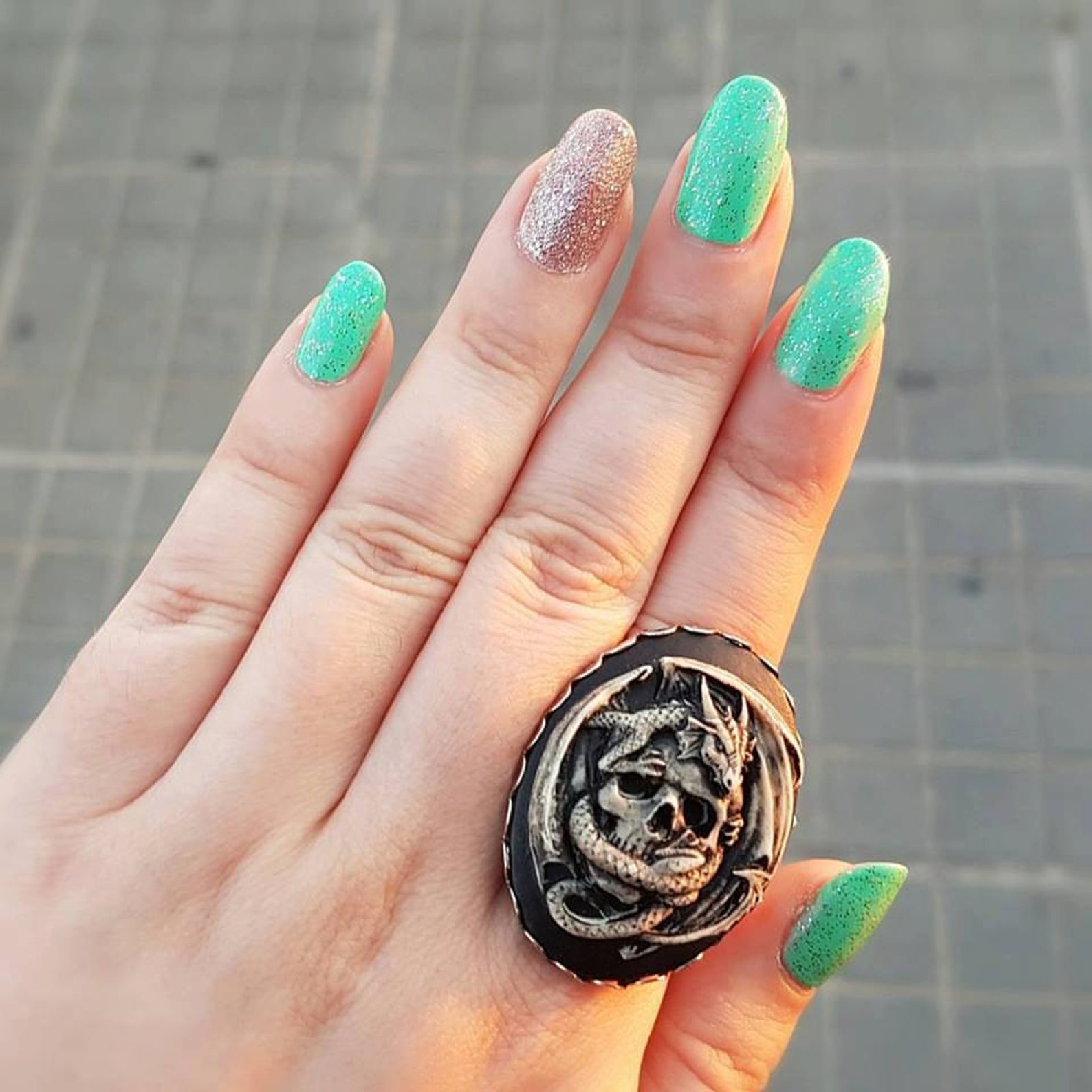 Dragon Skull Cameo Ring, Gothic Fantasy Statement Ring, Spooky ...