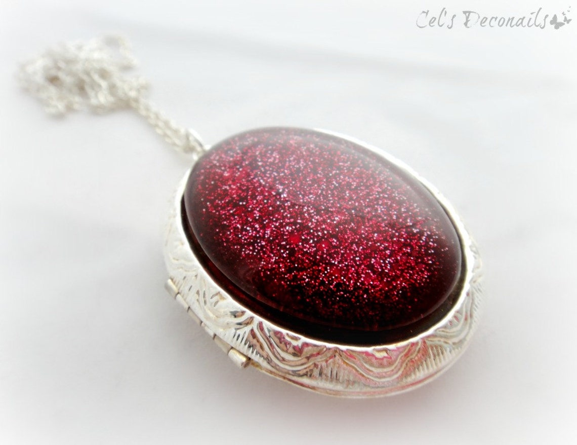Red Glitter Locket, Vampire Necklace, Gothic Jewelry - Etsy
