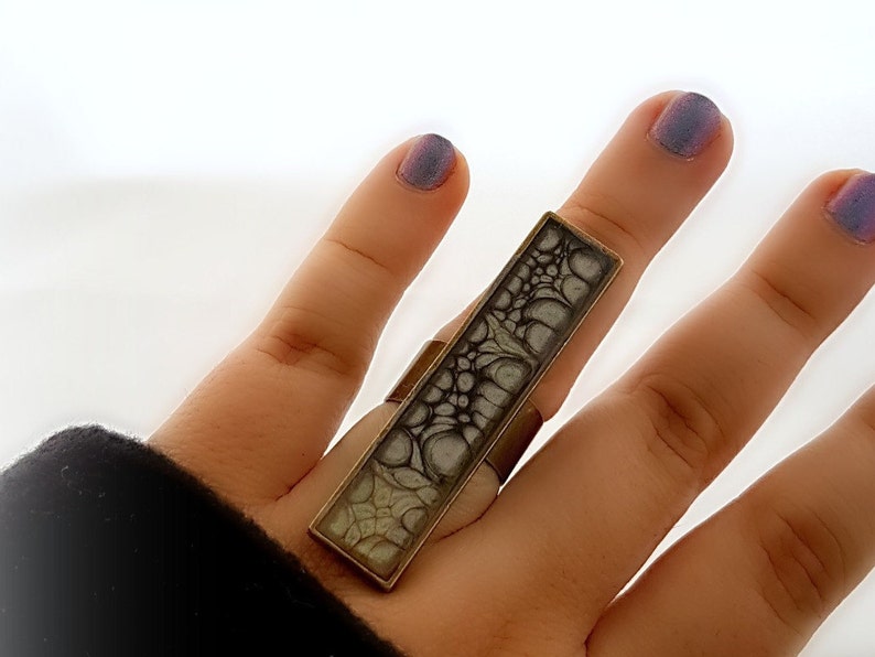 Silver Blue Statement Ring, Long Resin Ring, Dark Ocean Blue Jewelry - Etsy