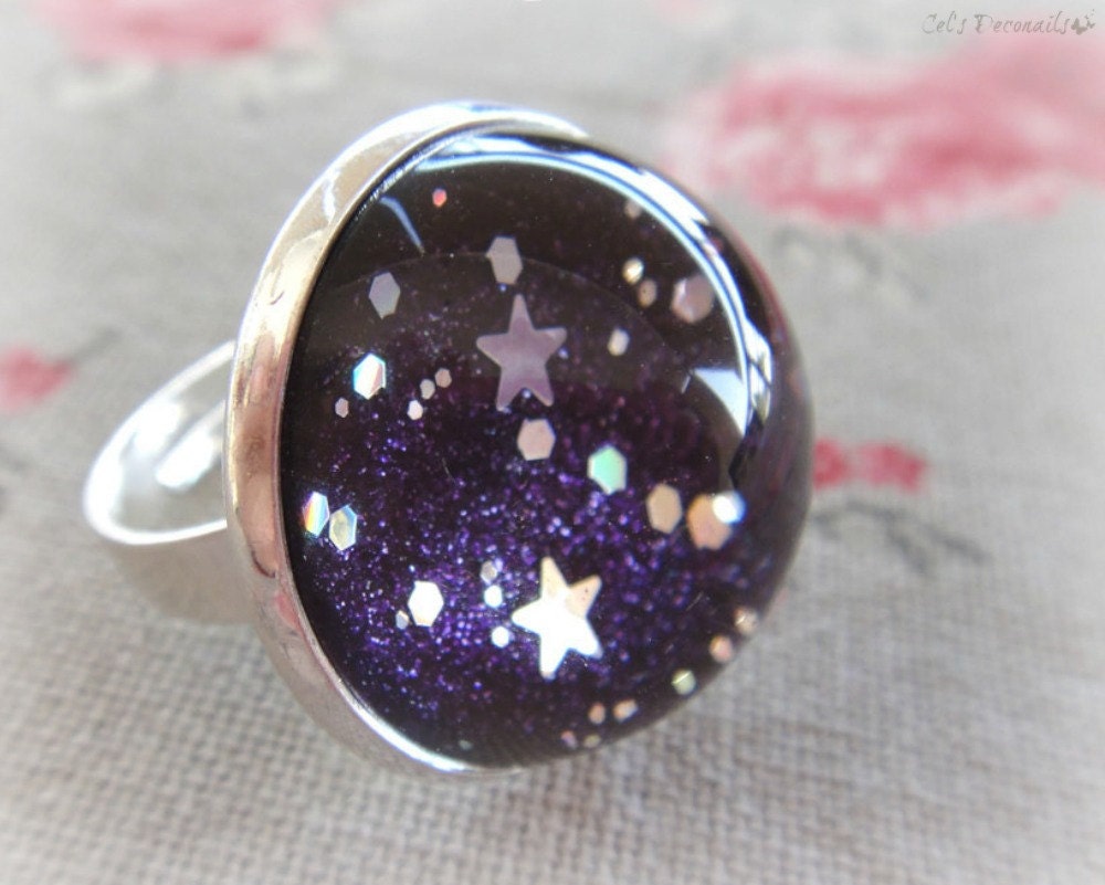 Purple Sky Glitter Ring Universe Space Chunky Statement Ring - Etsy