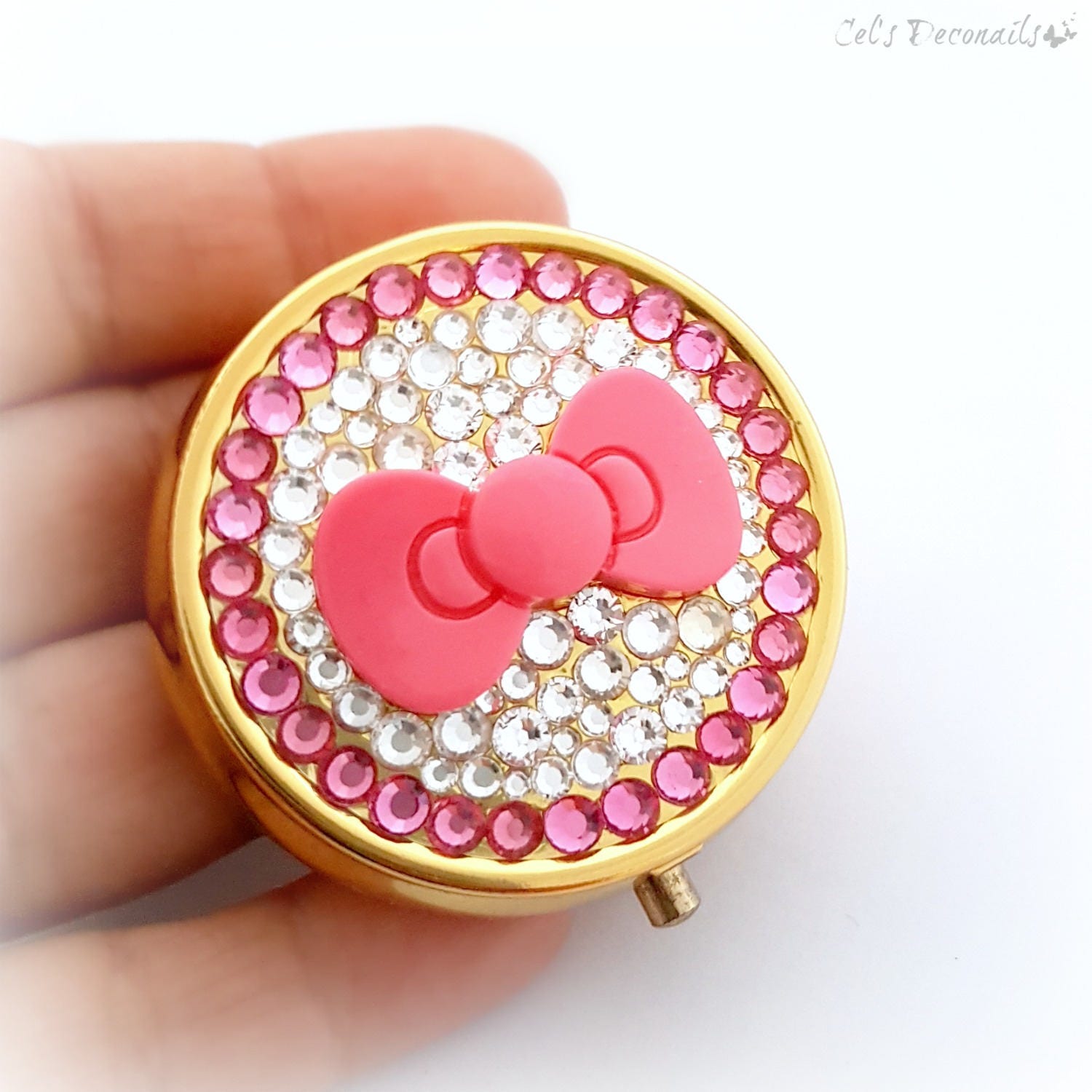 Pink Bow Rhinestone Pill Box, Kawaii Crystal Trinket Box, Bridesmaid ...