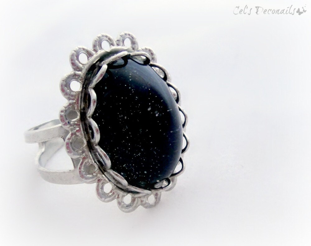 Black Gothic Ring, Glitter Cocktail Ring, Gothic Jewelry, Gift for Her ...