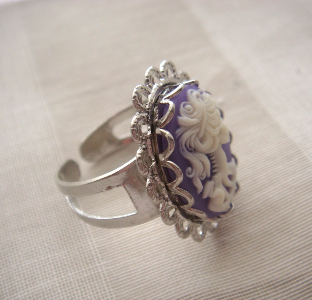Purple Skeleton Lady Cameo Ring Gothic Jewelry Pastel Goth - Etsy